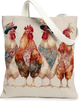 Generic Sacs fourre-tout vintage en toile avec motif animal artistique, r&eacute;utilisables, l&eacute;gers et lavables avec bandouli&egrave;re, beige, 13x15 Inch
