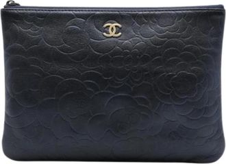 Chanel Pre-owned Gepr&auml;gte Lammleder Clutch - - Pre-owned - Damen - Blau - ONE SIZE