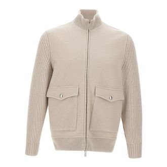 Eleventy Homme, Vestes, Beige, Taille: 2XL Veste en Laine Tricot&eacute;e