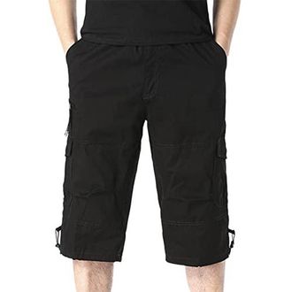 Generico Short cargo 3/4 pour homme multi-poches d&eacute;t&eacute; en coton avec taille &eacute;lastique d&eacute;contract&eacute;, Noir, 3XL