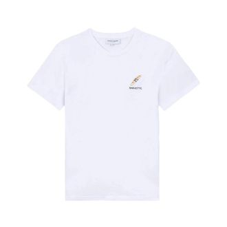 Maison Labiche Homme, Tops, Blanc, Taille: M T-shirt en Coton Blanc Brod&eacute; Col Rond