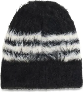 Yohji Yamamoto YKY3727BLACKBB Striped Recycled Polyamide Beanie - Black
