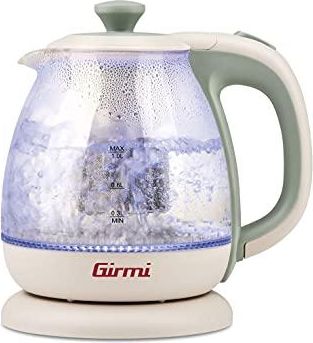 Girmi BL41 Wasserkocher + Teebereiter aus Glas, 1100 W, Abnehmbarer Edelstahlfilter, Sicherheitsheizelement, 360° drehbare Basis, Kabellos, 1 Liter, Aquagrü