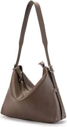 Generic Sac fourre-tout pour femme - Sac &agrave; main Hobo souple - Sac &agrave; bandouli&egrave;re en cuir v&eacute;ritable - Sacs &agrave; main souples sous les bras - Travail quotidien, gri