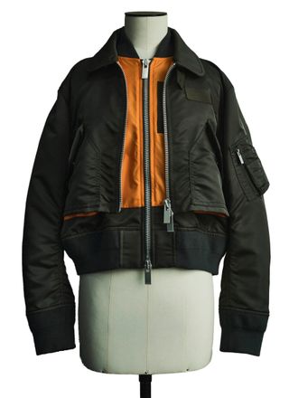 sacai Womens Blouson Hybride Nylon Twill Kaki Fonc&eacute; Khaki Jacket