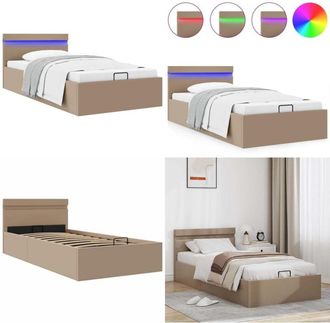 vidaXL Bett mit Bettkasten LED Cappuccino-Braun Kunstleder 100x200 cm - Hydraulisches Bettgestell - Einzelbett - Kunstlederbett - Stauraumbett
