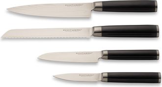 Echtwerk Echtwerk Damaszener Messer Set, 4-TLG, Kochmesser/Küchenmesser, kleines Santokumesser/ japanisches Messer, Schälmesser/Gemüsemesser, Wellenschliff Bro