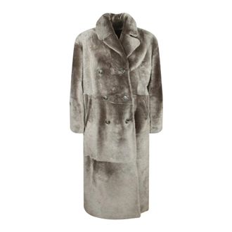 Yves Salomon Langer- zweireihiger Shearling-Mantel - - Coats - Damen - Grau - XS