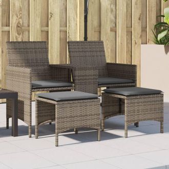 vidaXL vidaXL Gartensofa 2-Sitzer mit Tisch und Hockern Grau Poly Rattan