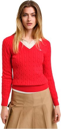 GANT Damen Stretch Cotton Cable V-Neck Pullover, Ruby RED, XS
