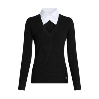 Karl Lagerfeld Strick-Polo mit Kontrastkragen - - Knitwear - Damen - Schwarzk - L