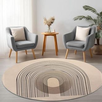 Generic Kaki Tapis Rond Boh&eacute;mien - 100 cm Lavable Doux et antid&eacute;rapant Tapis, Lignes Vintage Impression pour Chambre &agrave; Coucher Salon Vestibule entr&eacute;e Chambre 