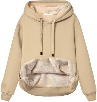 Generic Sweat &agrave; capuche dhiver en polaire Sherpa doubl&eacute; pour femme - D&eacute;contract&eacute; - Chaud - Avec poche, kaki, XS
