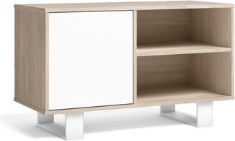 Skraut Home TV-M&ouml;bel 100 mit linker T&uuml;r, Wohn-/Esszimmer, Modell wind, Farbe Struktur Eiche, Farbe T&uuml;r Wei&szlig;, Ma&szlig;e 95x40x57cm H&ouml;he. - Skraut Home