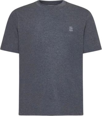 Brunello Cucinelli Homme, Tops, Gris, Taille: L T-shirt en jersey avec logo imprim&eacute;