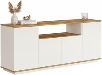 Dmora Nekkar, Sideboard f&uuml;r Wohnzimmer, Anrichte f&uuml;r Wohnzimmer, Speisekammer, 180 x 45 x 75 cm, Eiche und Wei&szlig;