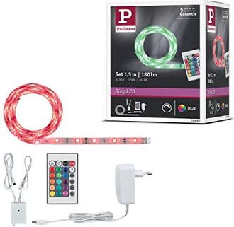Paulmann 70960 LED Stripe SimpLED 1,5m RGB 230/12V DC incl. 1x10 Watt dimmbar Strip Wei&szlig; Lichtband Metall, Kunststoff Lichtstreifen