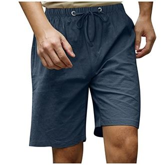 Generic Short en coton et lin pour homme - Style d&eacute;contract&eacute; - Solide - Avec poche - Tendance - L&eacute;ger, bleu marine, XXL