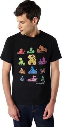 Nintendo Herren Mario Kart Bunte Charakter-Profil-Silhouetten T-Shirt, Schwarz, Klein