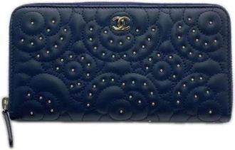Chanel Portefeuille long Camellia Pre-owned (bi-pli) - Femme - Pre-owned - Bleu - Taille: ONE Size