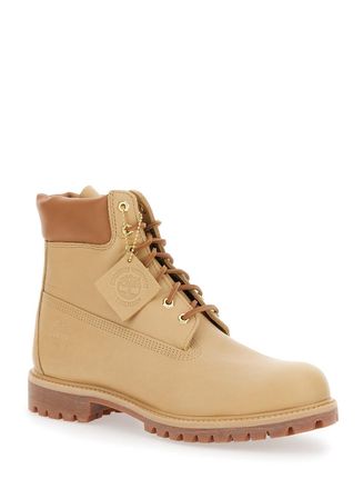 Timberland Mens Beige Water-Proof Leather Boots With Logo Plate Calf