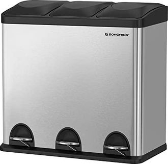 Songmics Poubelle de Cuisine Résistante avec Pédales de Recyclage en INOX (54 Liter 3x18L, Noir) LTB54L