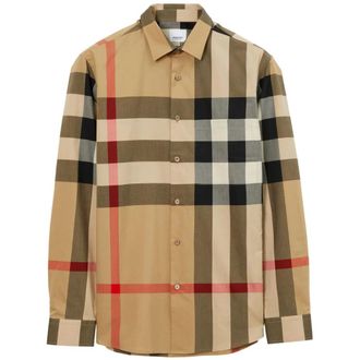 Burberry Homme, Chemises, Beige, Taille: S Chemise en coton ajust&eacute;e &agrave; carreaux