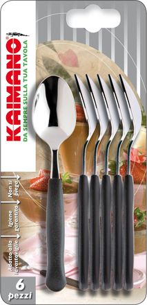 Fiskars Kaimano KTS790306N Teel&ouml;ffel, Edelstahl, Schwarz, 28 x 10 x 2 cm, 6 Einheiten