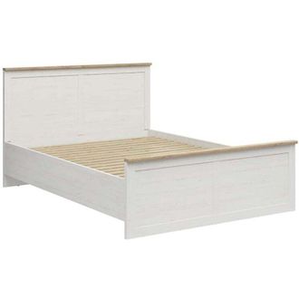 PEGANE Lit double 160x200 lit adulte 2 places, coloris Blanc pin andersen/Ch&ecirc;ne clair - Longueur 208,5 x Profondeur 165 x Hauteur 110,5/57,5 cm