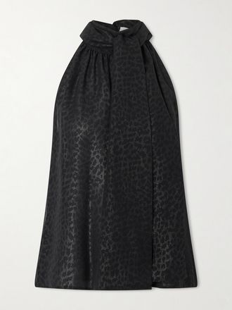 Veronica de Piante Haut En Soie &Agrave; Imprim&eacute; L&eacute;opard Et &Agrave; Foulard Elsa - Noir