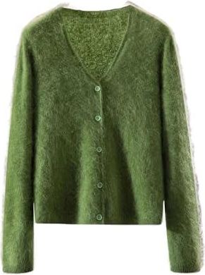 Generic Cardigan en laine de mouton et cachemire sans couture pour femme Col en V Manches longues Tricot &agrave; simple boutonnage, Vert past&egrave;que, Taille S