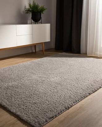 benuta Basic Tapis Poil Long Sohari - Gris Clair 200x290 cm - Lavable - Minimaliste - Doux - pour Chambre, Couloir, Salle à Manger - Compatible avec Chauffag