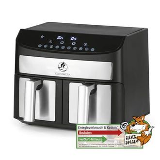 Kochwerk Friteuse &agrave; air chaud &agrave; double chambre 7 l | Airfryer num&eacute;rique en acier inoxydable avec &eacute;cran tactile & 10 programmes | Friture des aliments sans huil