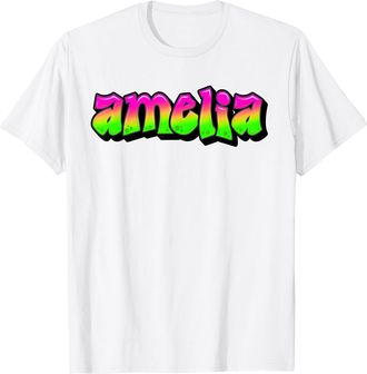 BDAZ Amelia Graffiti Personalisierter Name Gr&uuml;n Rosa Frauen M&auml;dchen T-Shirt