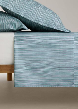 Mango Drap plat imprim&eacute; rayures fines irr&eacute;guli&egrave;res 150/160 cm vert d&acute;eau - Home - Lit 150/160 cm - MANGO HOME
