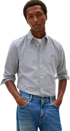 Tommy Hilfiger Herren Core Flex Pop Classic STP Mw0Mw41403 L/S Shirt, Black (Black/White), XXL