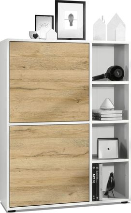 Vladon Highboard Schrank Anrichte Cuba mit 8 Fächern, Made in Germany, Korpus in Weiß matt/Fronten in Eiche Natur
