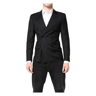 Dolce & Gabbana Schwarzer Martini Doppelreihiger Mantel Blazer - - Jackets - Herren - Schwarzk - XS