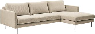 M&oslash;rteens home24 Ecksofa mit Longchair Beige/Beige Cordstoff Licia 262 x 82 x 156cm Longchair davorstehend rechts Skandi