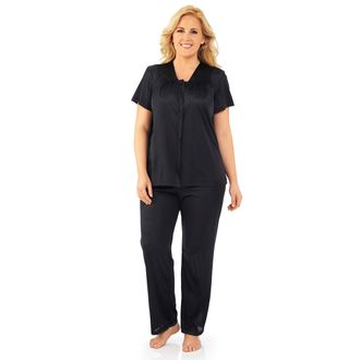 Exquisite Form Exquisite Form 90107 Damen-Pyjama-Set aus Nylon-Trikot, kurz&auml;rmelig, passendes Pyjama-Set, schwarz - Midnight Black, M