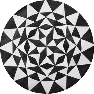 Beliani Beliani - Teppich Schwarz Weiß Echtleder ø 140 cm Kurzflor Dreiecke Handgefertigt Rund