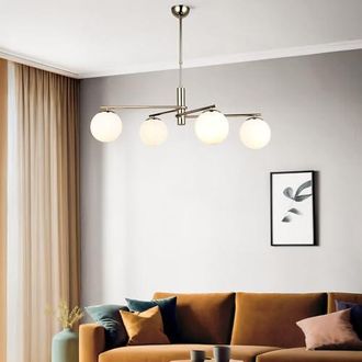 Opviq Elegant Gold Chandelier, Metal Body with Glass Cap, Adjustable Height 58-73 cm, 4 x E27 Socket, Stylish Lighting for Modern Homes, IP20 Rated