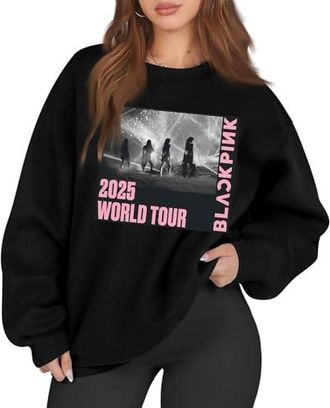 Generic Sweat-Shirt Born Pink Noir et Rose World Tour &agrave; col Rond et Manches Longues Sweat-Shirt Tenues pour Concert 05-Gris fonc&eacute; S