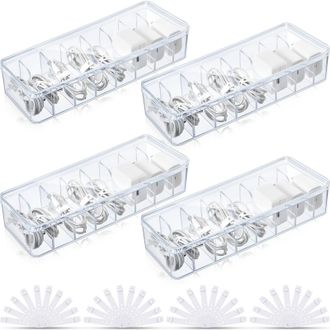 Tatuo Kabel-Organizer mit 40 Kabelbindern, transparente Kunststoff-Kabel-Ladeger&auml;t-Aufbewahrungsbox mit transparentem Deckel, f&uuml;r Zuhause, B&uuml;ro, Schreibtisc