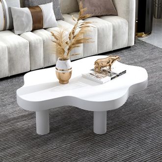 Generic Wolkenförmiger Couchtisch Modern Runder Eck-Beistelltisch Mit 3 Beinen Unregelmäßiger Aus Holz for Wohnzimmer Möbel(White,100 * 70 * 40cm)