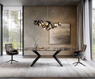 DELIFE Esstisch Edge Oval 280x130 Keramik Iris FMG Agatablack Zenthara kantig Metall Schwarz, Esstische