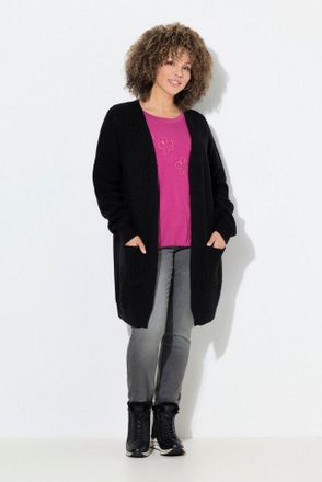 Ulla Popken Strickjacke Long-Strickjacke Knopfverschluss V-Ausschnitt