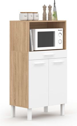 IDMarket China 60 cm Midway High-Kommode f&uuml;r die K&uuml;che, 1 Schublade, 2 T&uuml;ren, Buche und Wei&szlig;