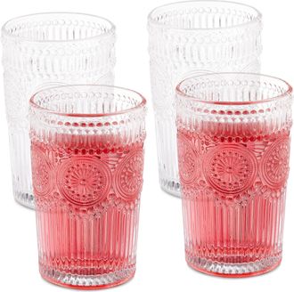 Relaxdays Trinkgläser, 4er Set, 400 ml, Vintage Gläser Wasser, Saft, Limo, spülmaschinenfest, Wassergläser, transparent, 13 x 8 cm