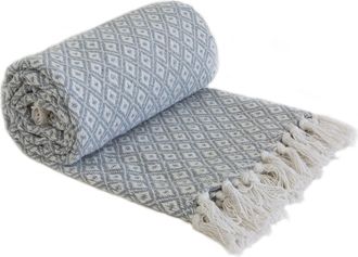 Emma Barclay Casablanca Scandi Überwurf, gewebt, recycelt, Baumwolle, für Sofa, Sofa, Bett, 90 x 100 cm, silberfarben